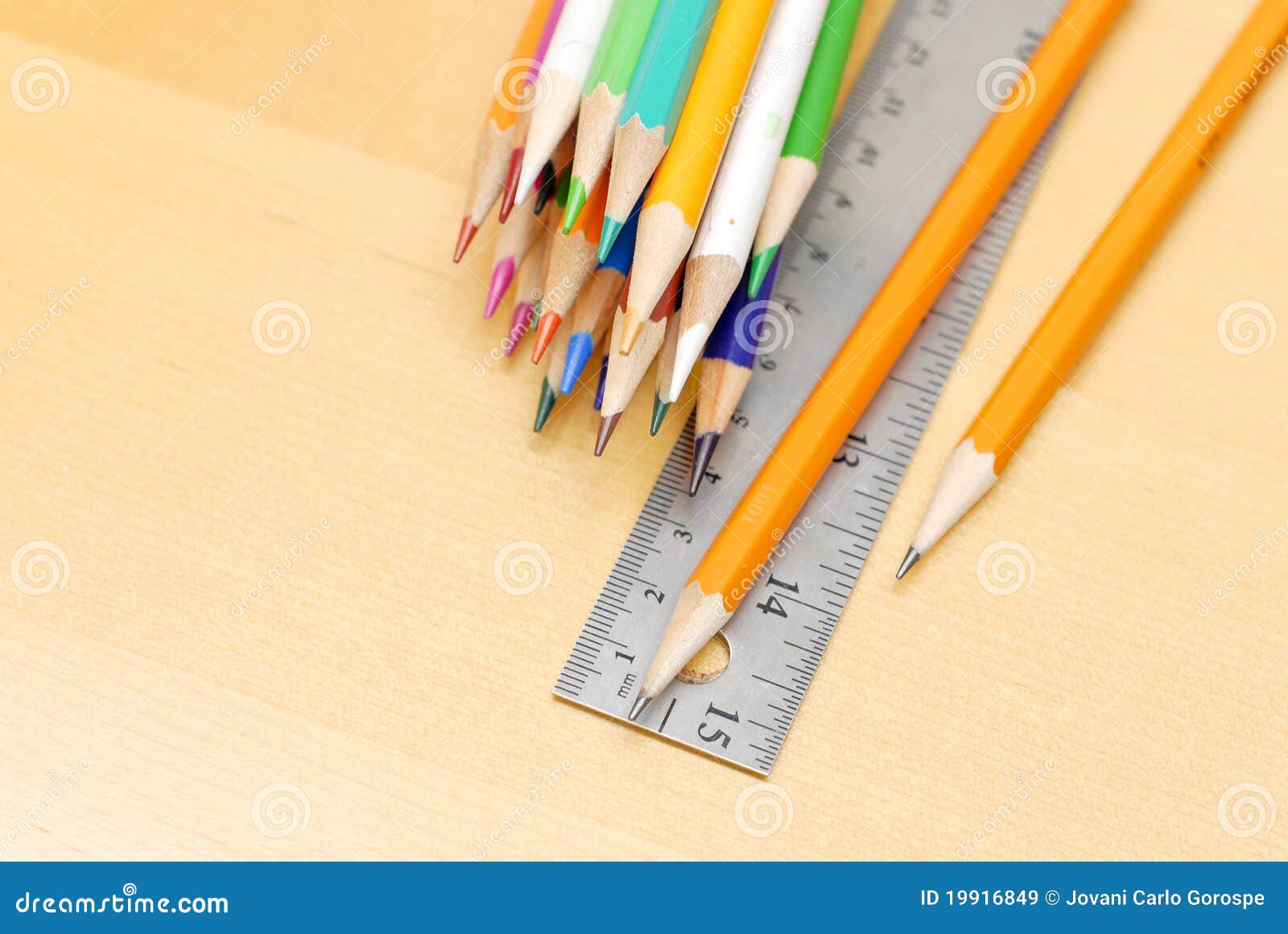 Colored Pencils and Ruler stock image. Image of lessons - 19916849