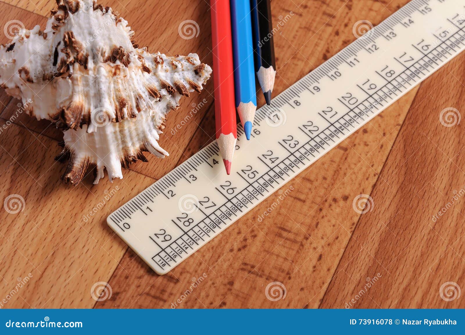 Colored Pencils and Ruler for Schools on Wooden Background Stock Photo ...