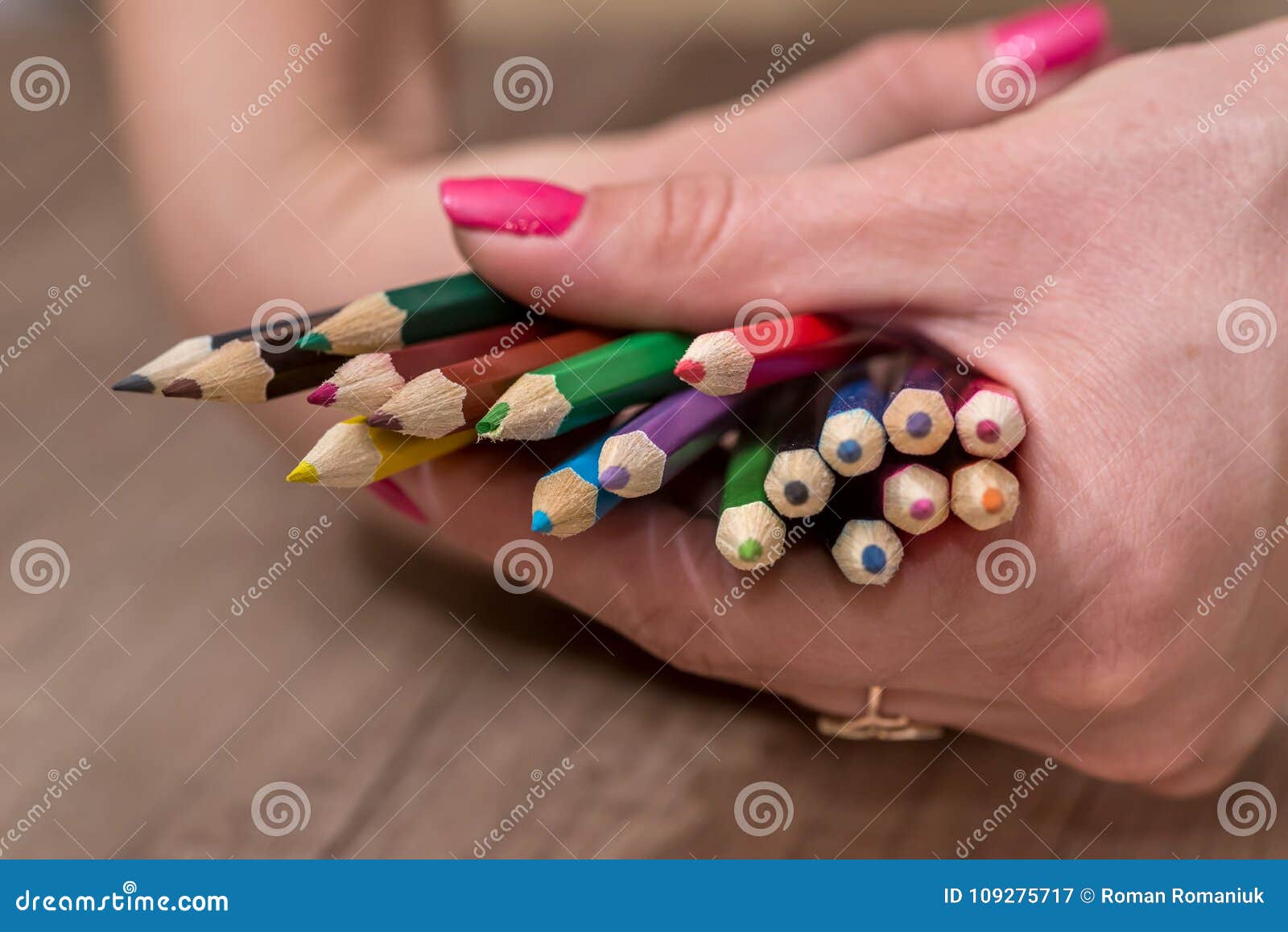 Colored Pencils Set in Woman Hand Stock Image - Image of creativity ...