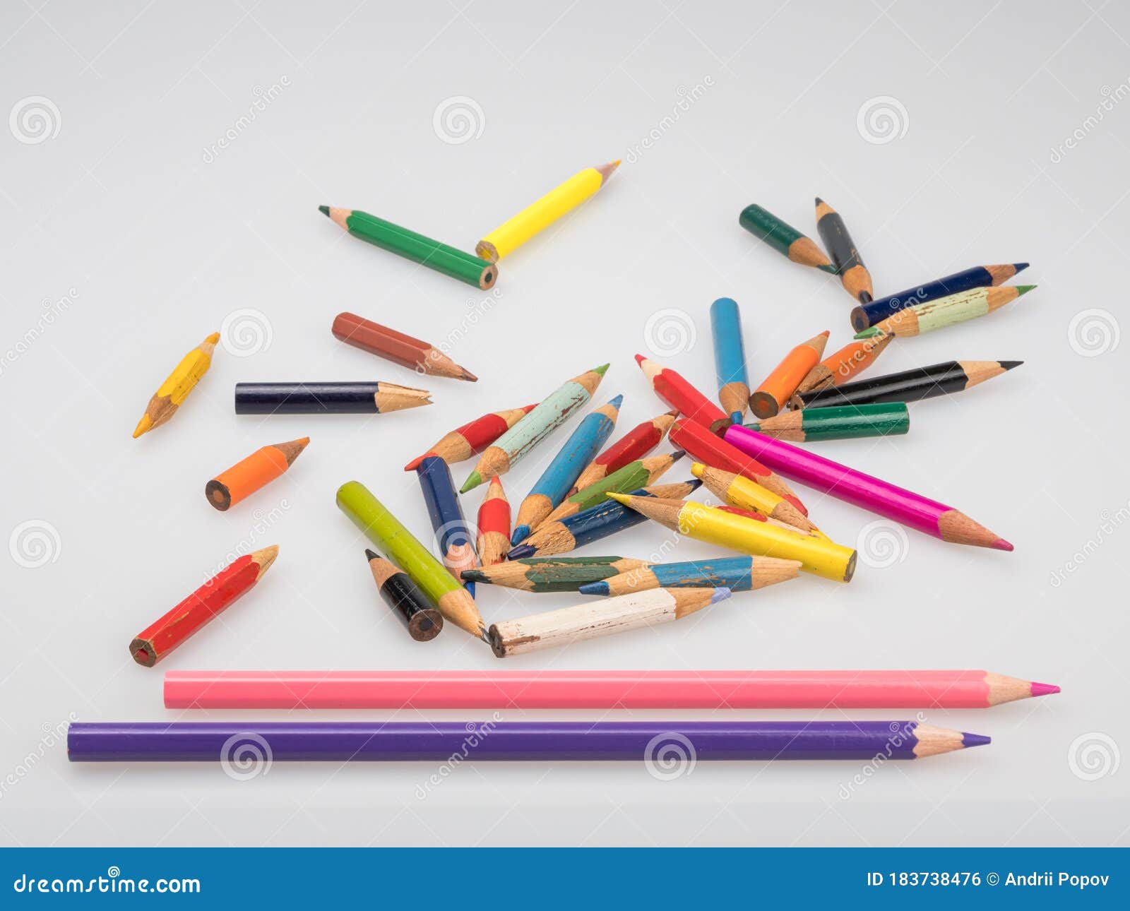 Colored Pencils. Short and Long Sharpened Pencils on a White Background ...