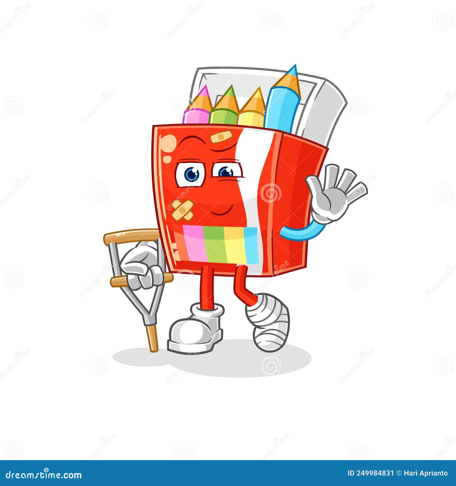 Colored Pencils Sick with Limping Stick. Cartoon Mascot Vector Stock ...