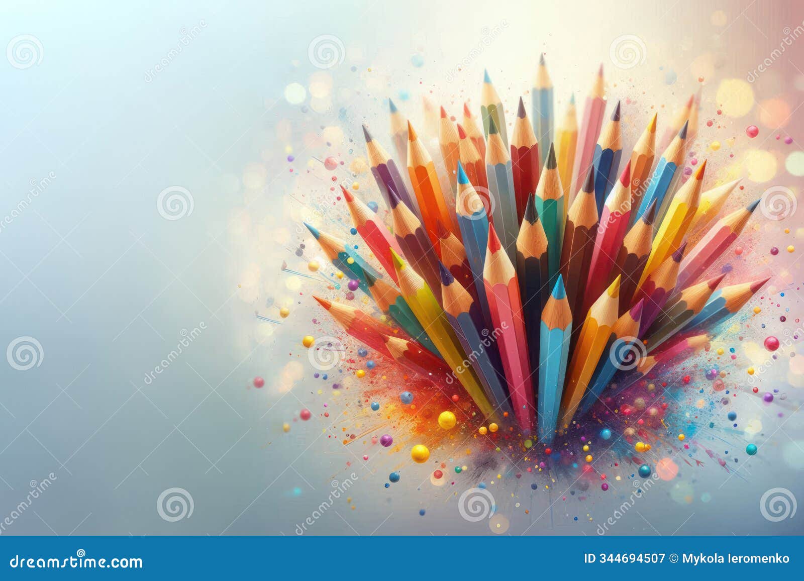 Colored Pencils with Splashes of Paint Flying Out. Stock Image - Image ...