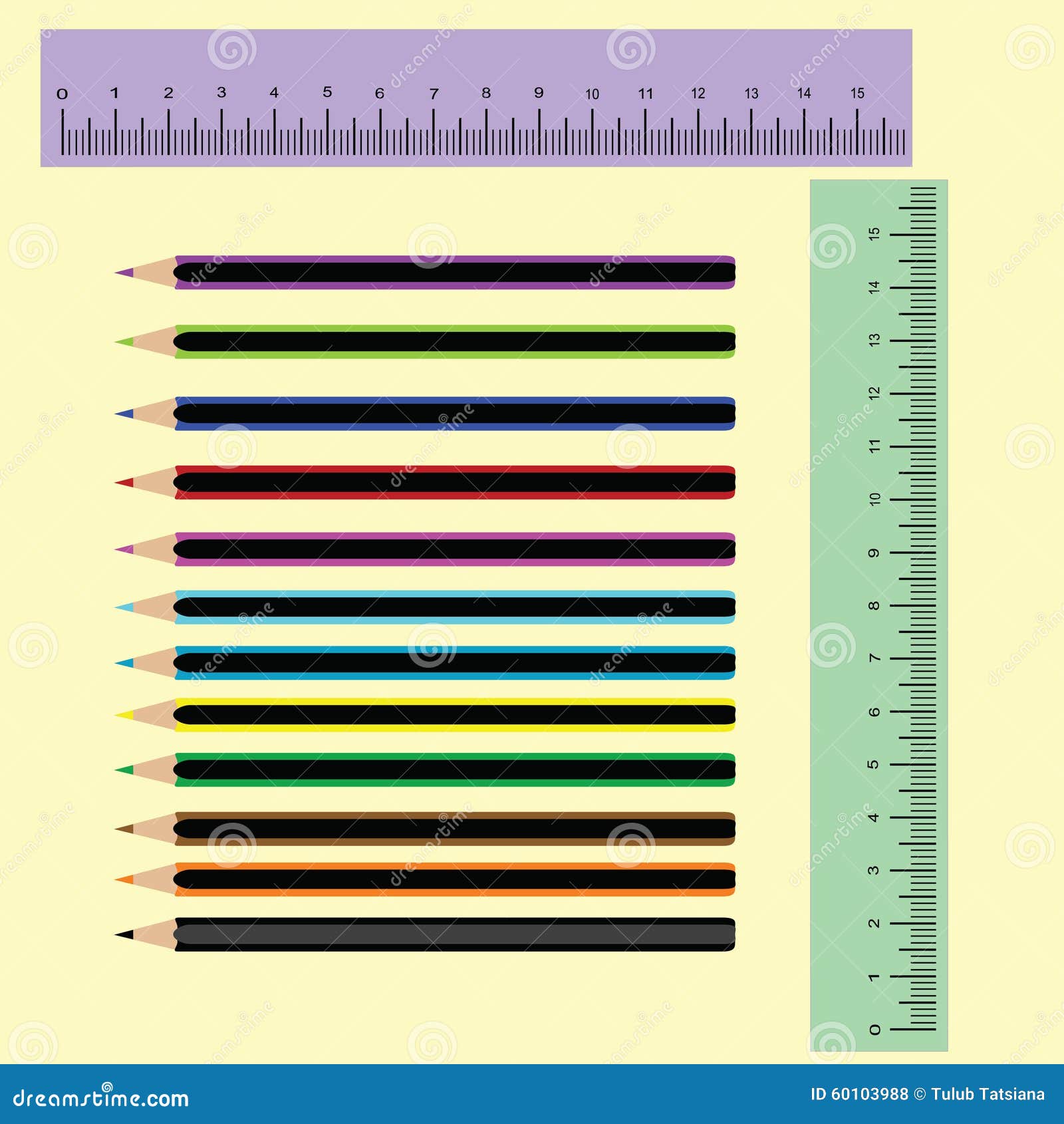 Colored Pencils and Two Rulers Stock Vector - Illustration of colored ...