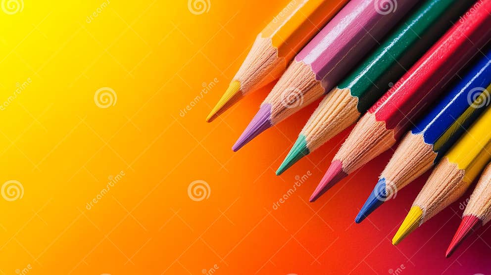 Colored Pencils on Vibrant Gradient Background, Creativity Concept ...