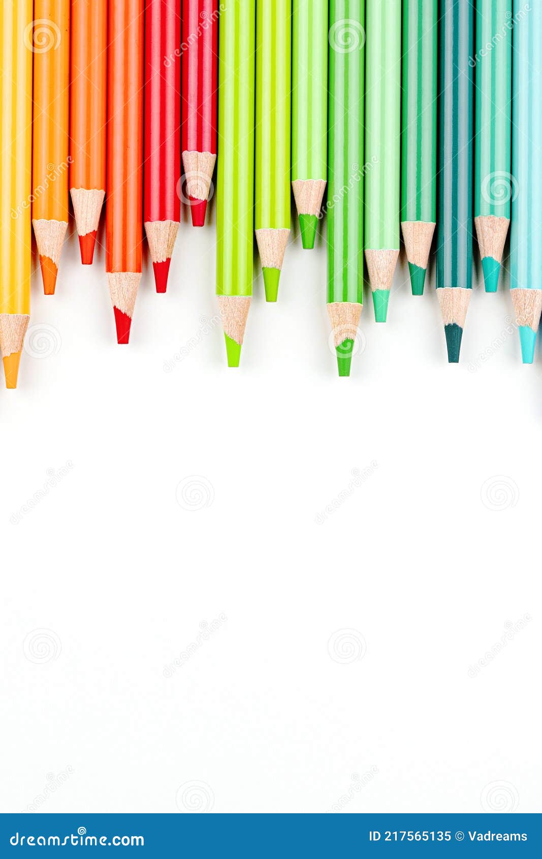 Colored Pencils on White Background. Top View, Copy Space Stock Image ...