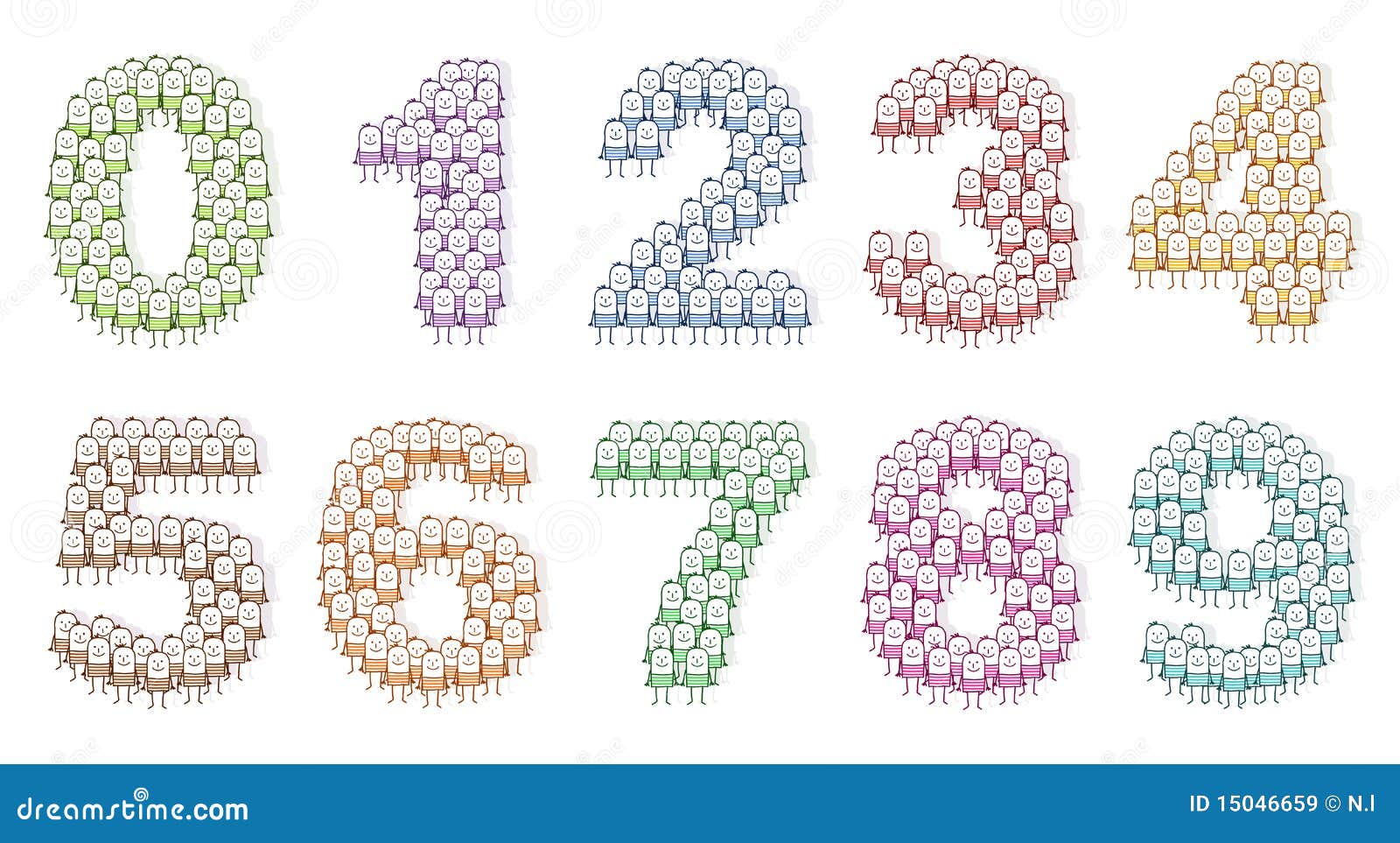 Colored People Numbers 0 To 9 Stock Illustration - Illustration of ...
