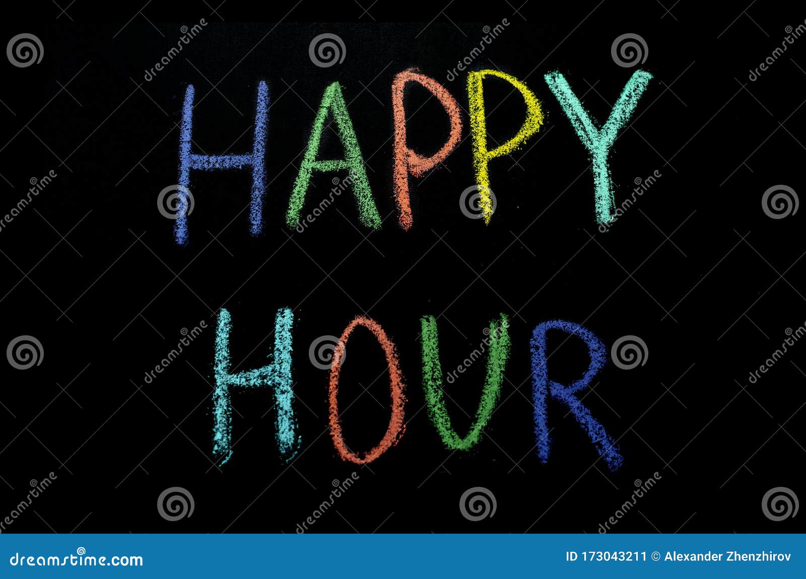 Colored Phrase `happy Hour` Drawn on Chalkboard Stock Image - Image of ...