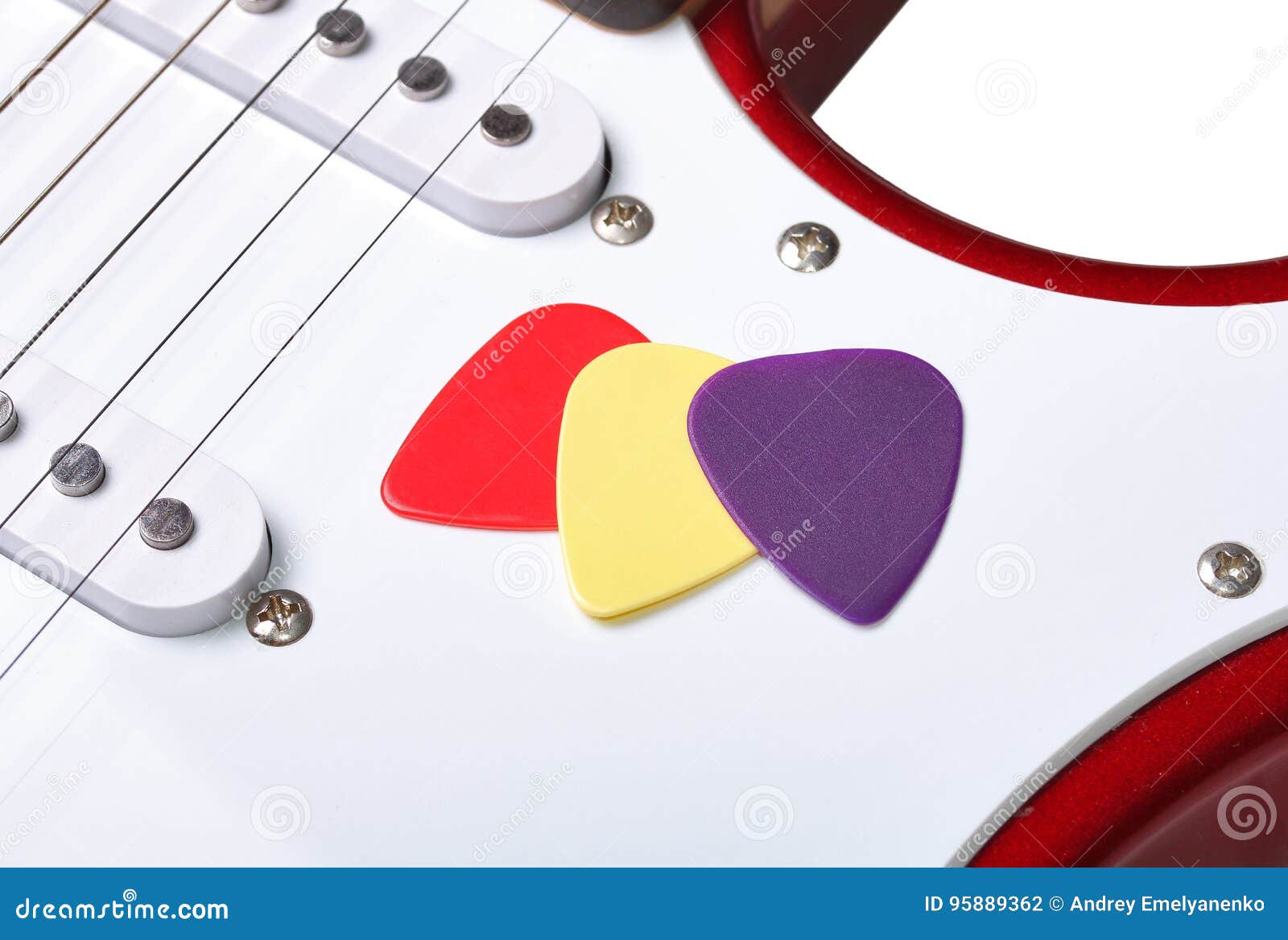 Colored picks on a guitar stock photo. Image of pick - 95889362