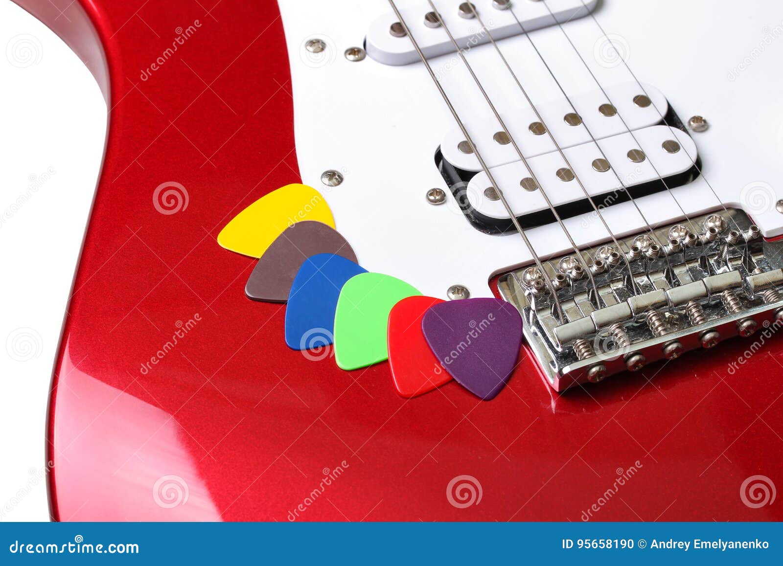 Colored picks on a guitar stock photo. Image of instrument - 95658190