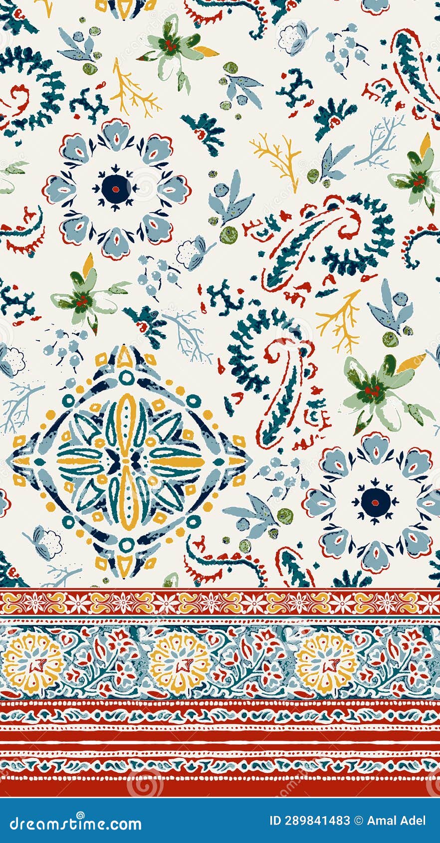 Colored Pieces of Flower with Border on One Side Make Repeated Pattern ...