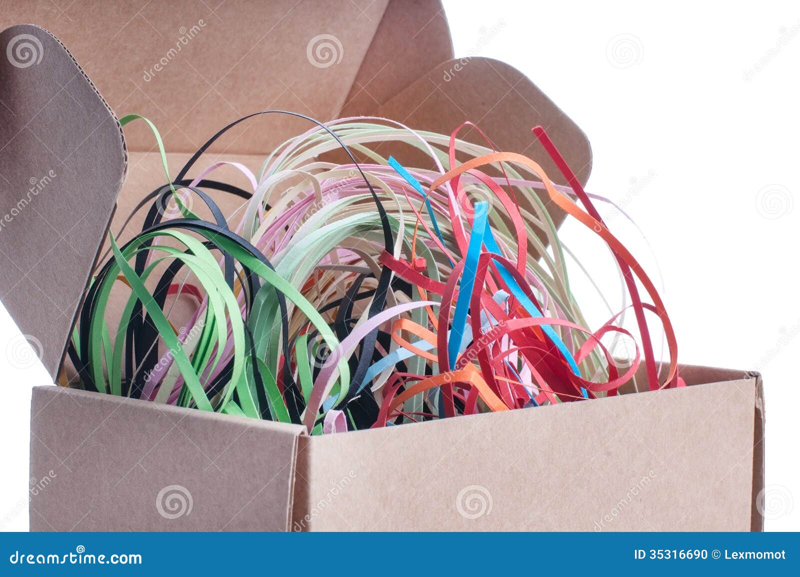 Colored Pieces of Paper in a Cardboard Box Stock Photo - Image of icon ...