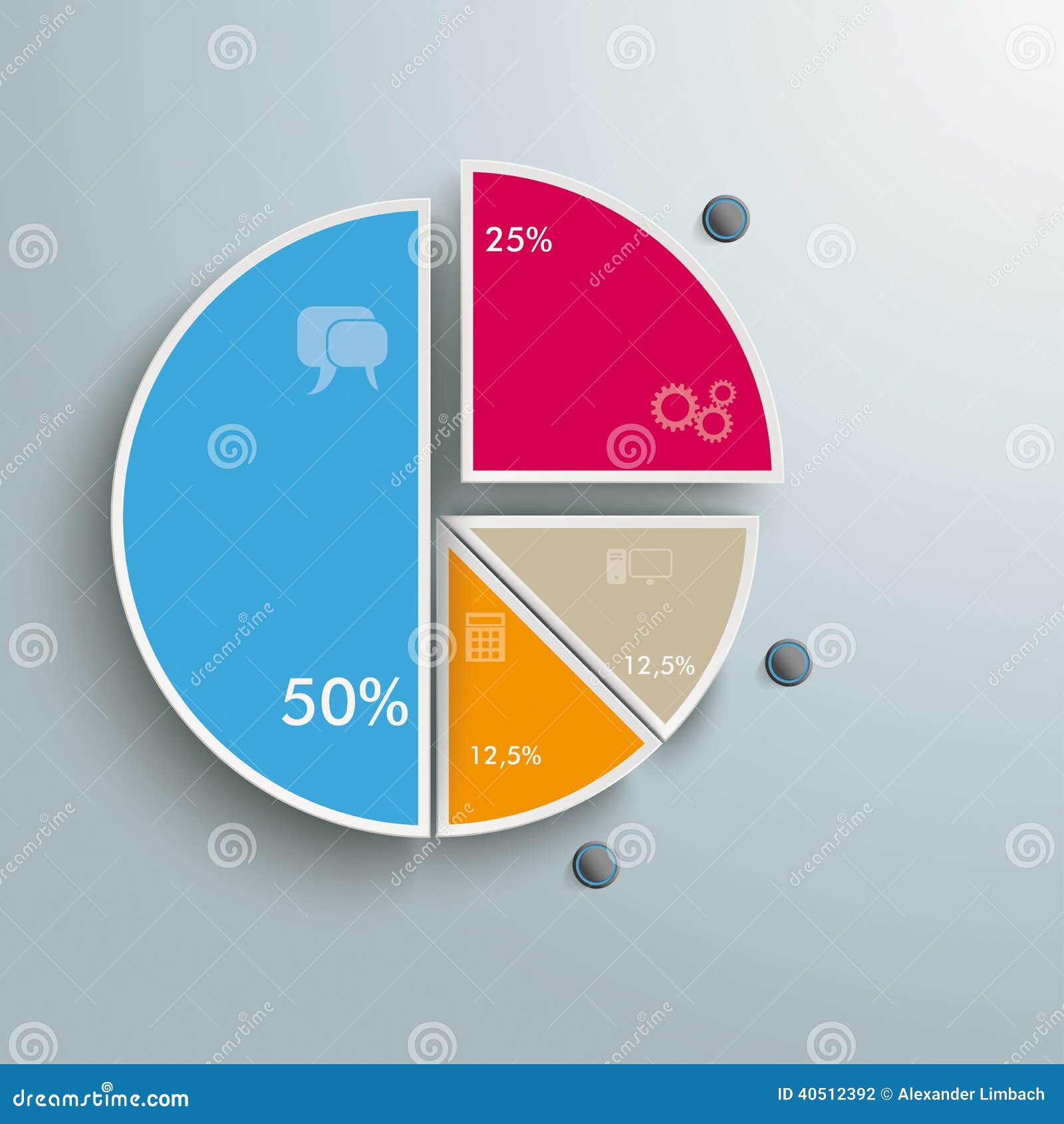 Piechart With Grey Segments. Circle Section Template. Pie Diagram ...