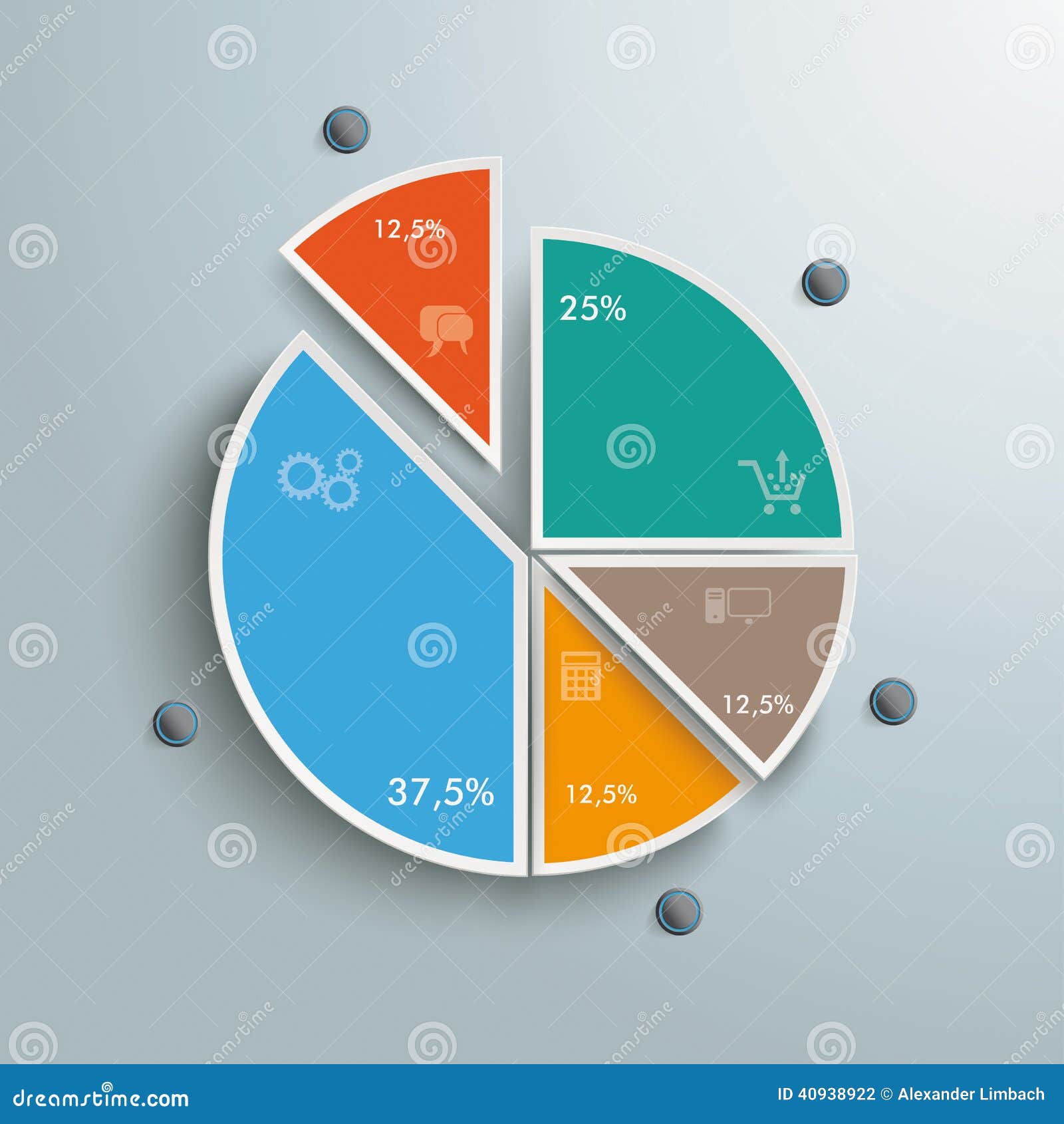 Piechart With Grey Segments. Circle Section Template. Pie Diagram ...