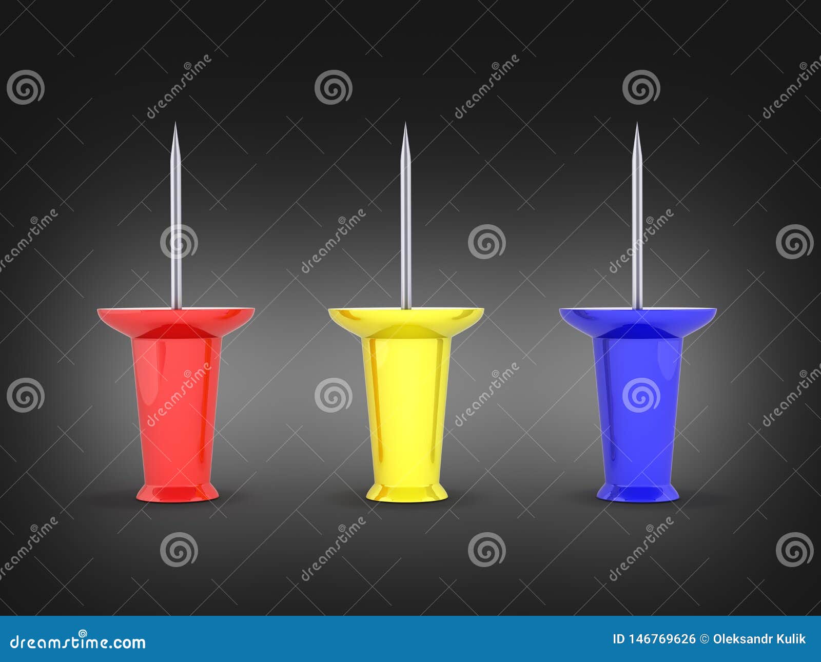 Colored Pins on Black Gradient Background 3d Stock Illustration ...