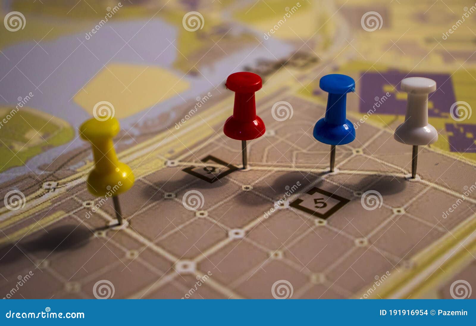 Colored pins on the map stock photo. Image of white - 191916954