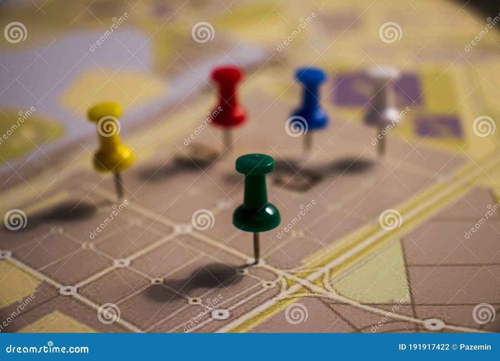 Colored pins on the map stock photo. Image of block - 191917422