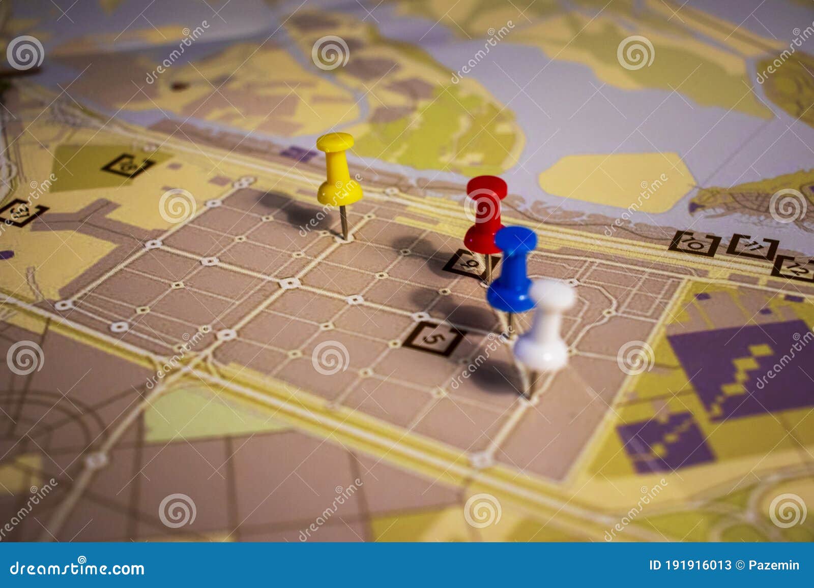 Colored pins on the map stock image. Image of closeup - 191916013