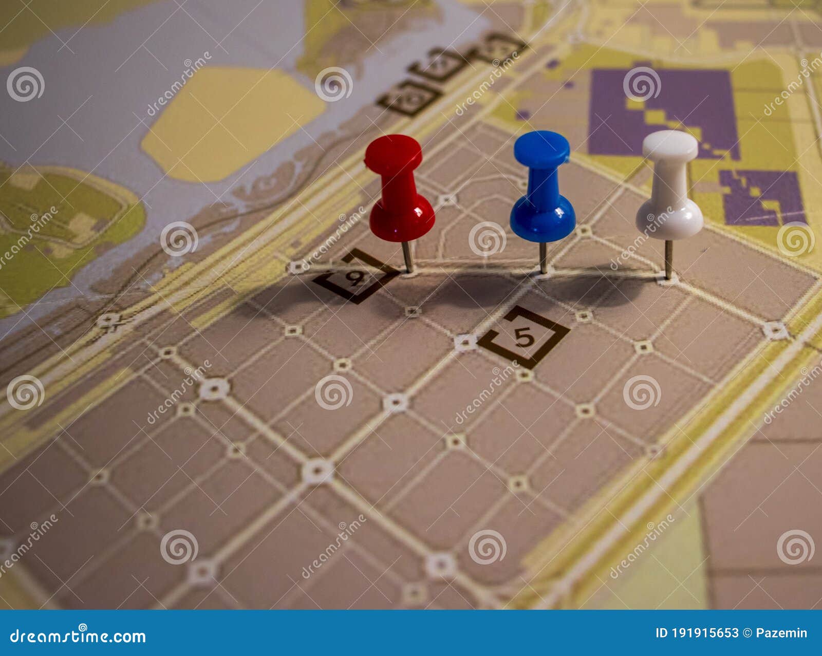 Colored pins on the map stock image. Image of side, travel - 191915653