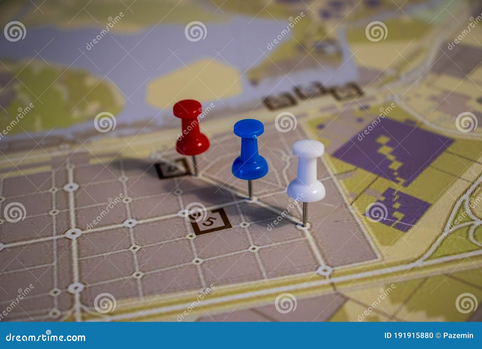 Colored pins on the map stock photo. Image of marking - 191915880