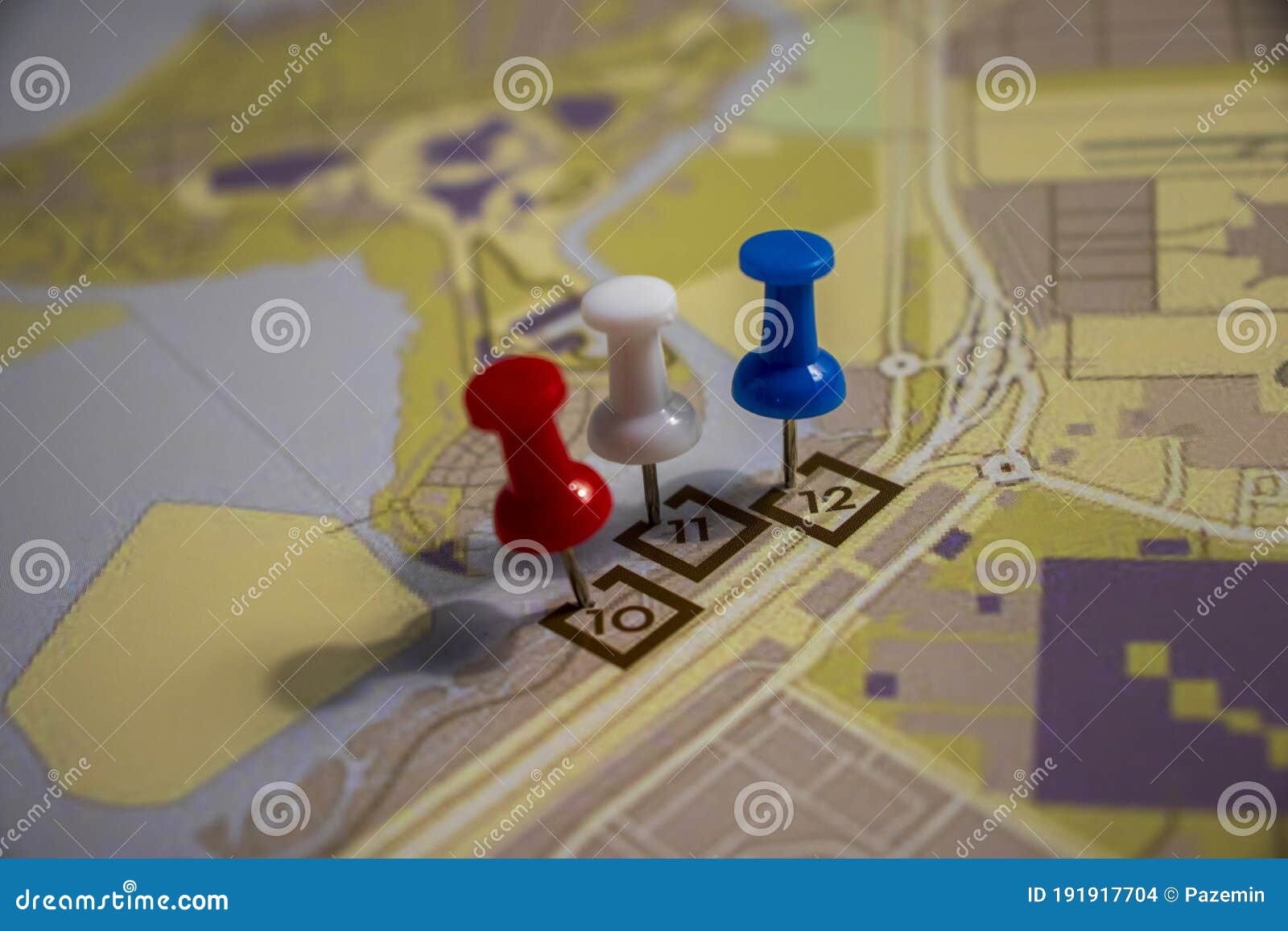 Colored pins on the map stock photo. Image of destination - 191917704