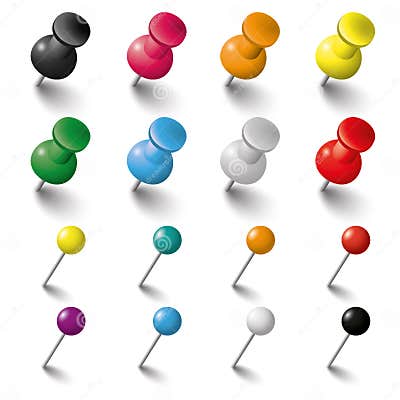 Colored Pins and Tacks Set stock illustration. Illustration of pins ...