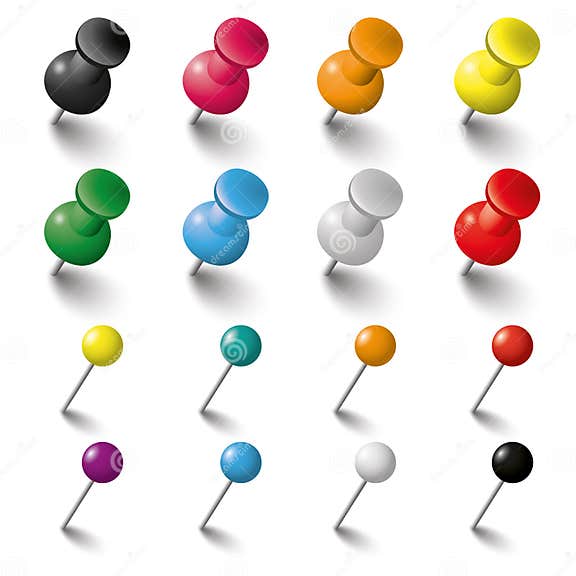 Colored Pins and Tacks Set stock illustration. Illustration of pins ...