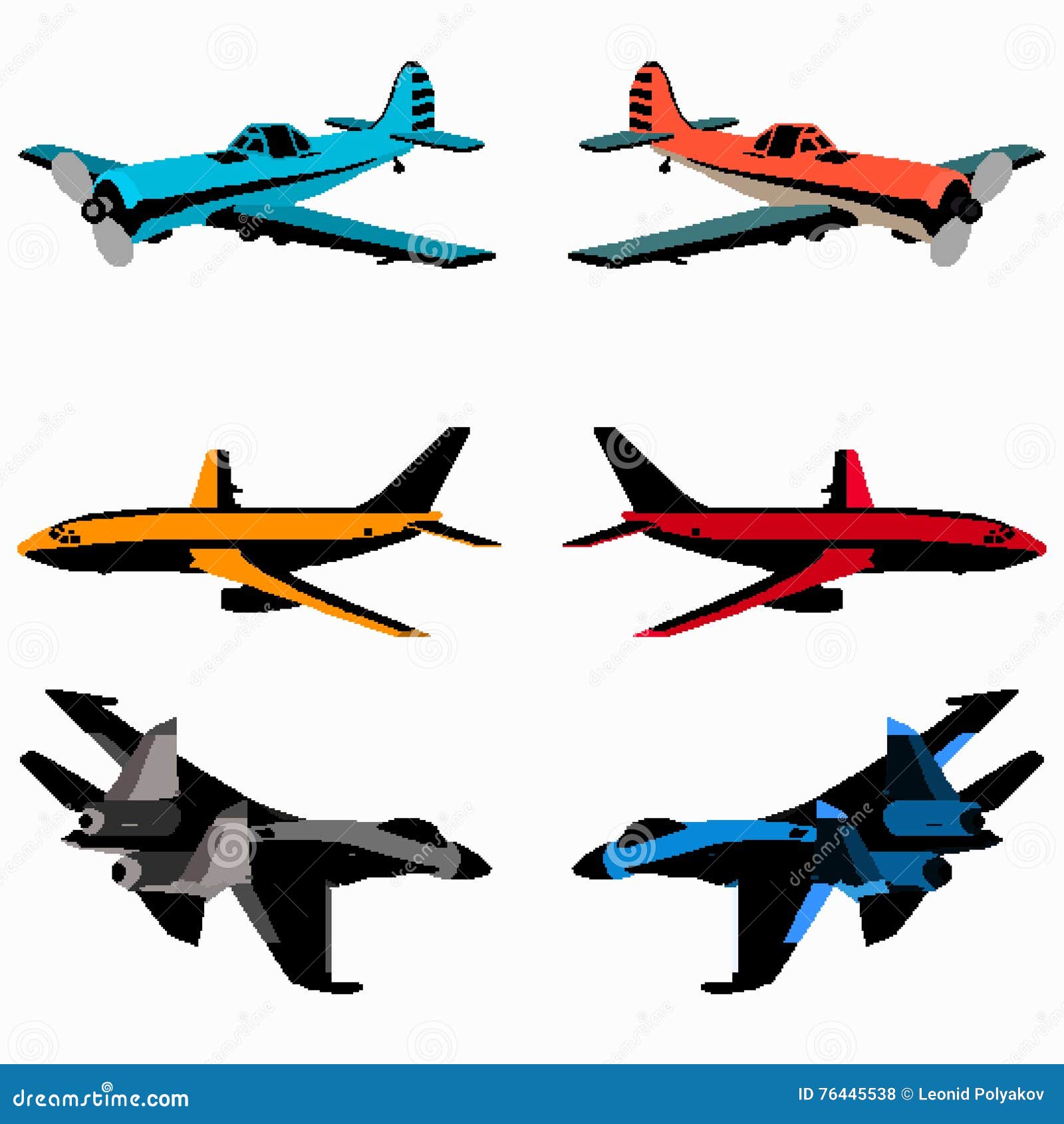 Colored Pixel Art Planes Collection Royalty-Free Illustration ...