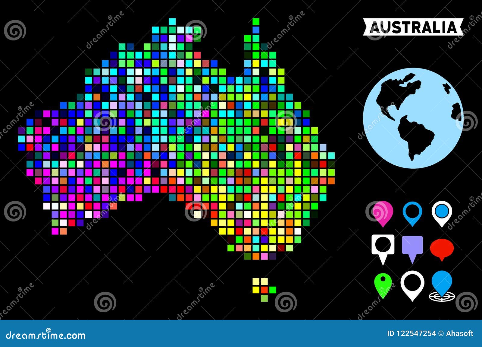 Pixel Map Of Australia. Vector Dotted Map Of Australia Isolated On ...