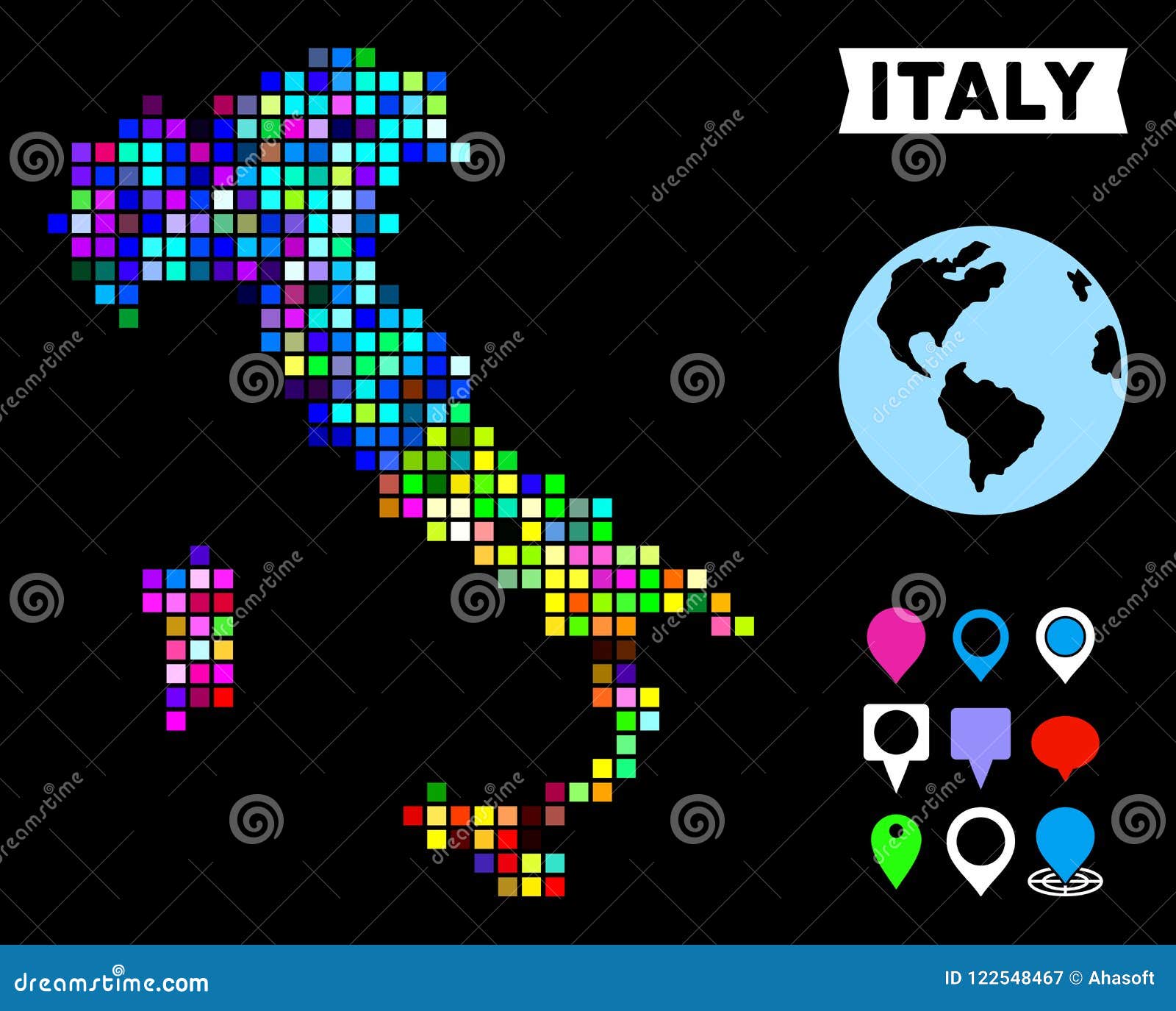 Pixel Map Of Italy. Vector Dotted Map Of Italy Isolated On White ...