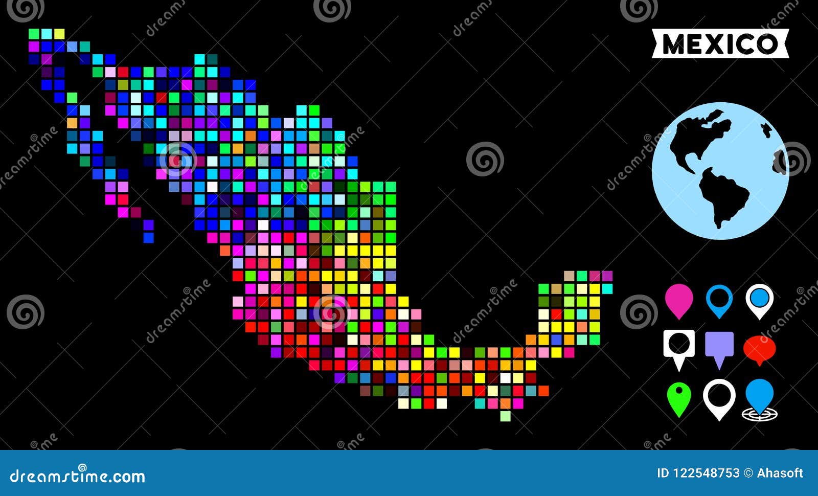 Colored Pixel Mexico Map stock vector. Illustration of concept - 122548753