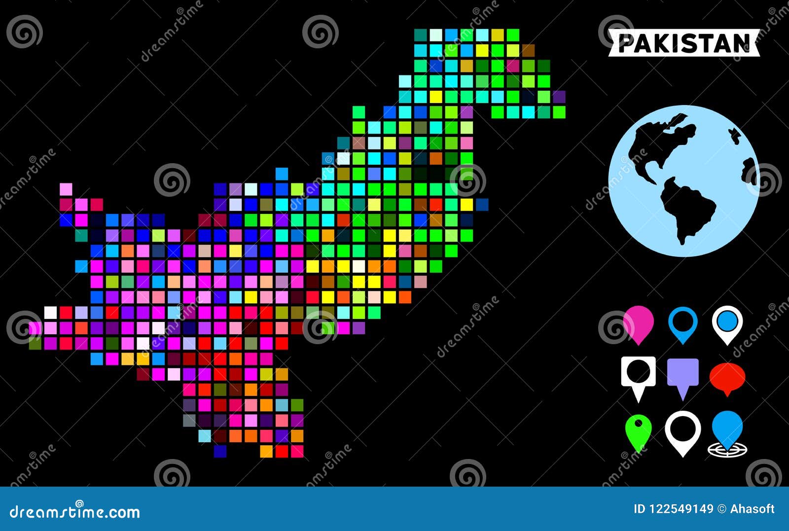 Colored Pixel Pakistan Map stock vector. Illustration of glossy - 122549149