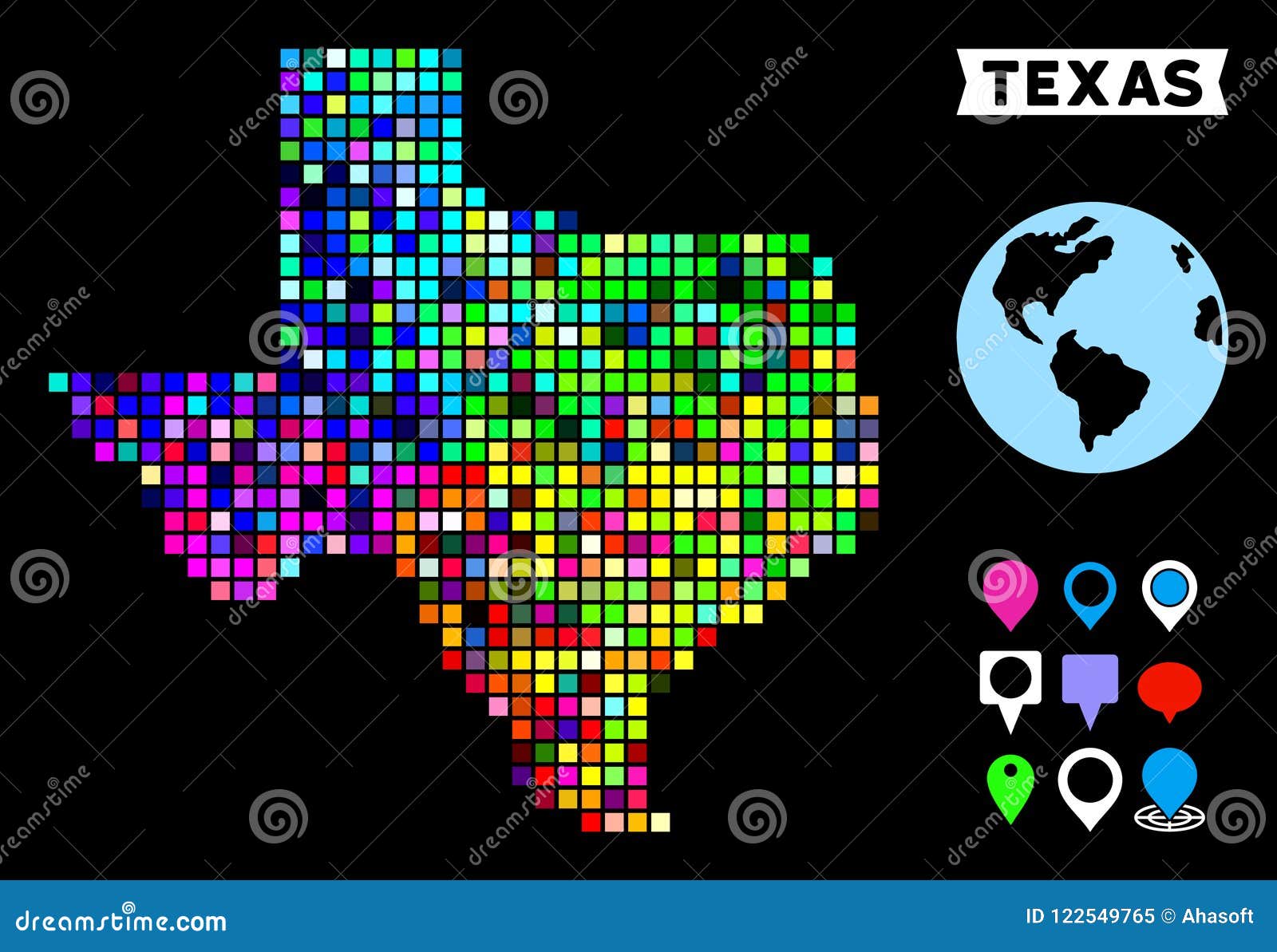 Colored Pixel Texas Map stock vector. Illustration of place - 122549765
