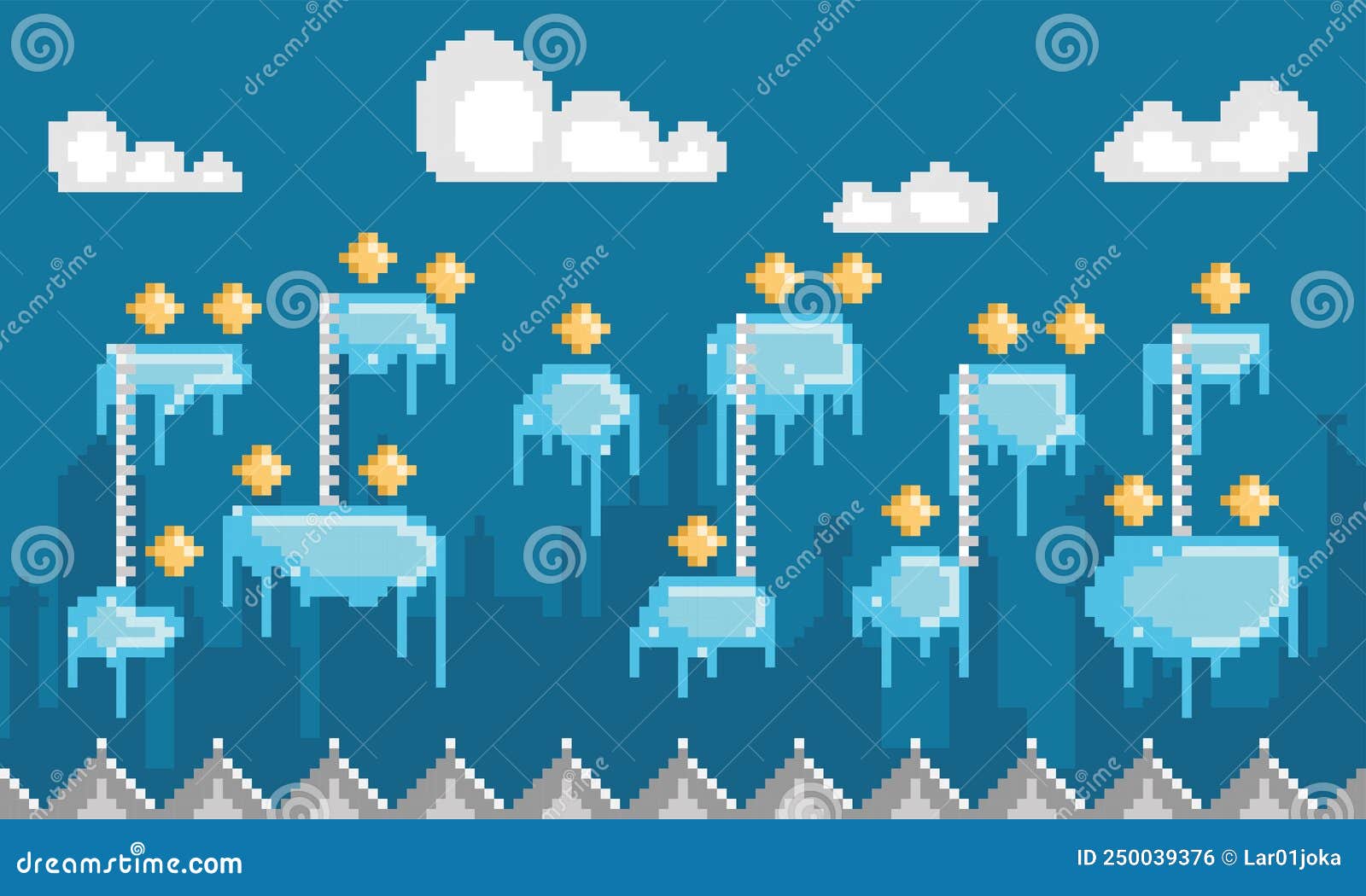 Colored Pixelated Videogame Scenary with Cold Mountains and Golden ...