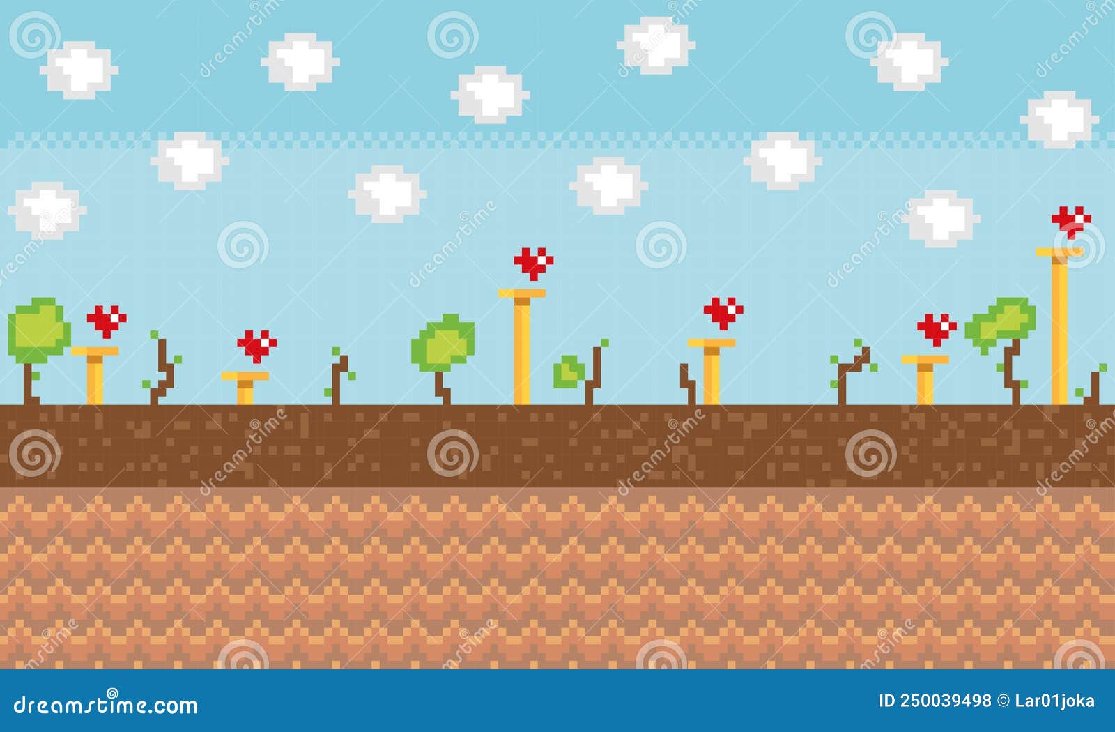 Colored Pixelated Videogame Scenary with Trees and Flowers Vector Stock ...