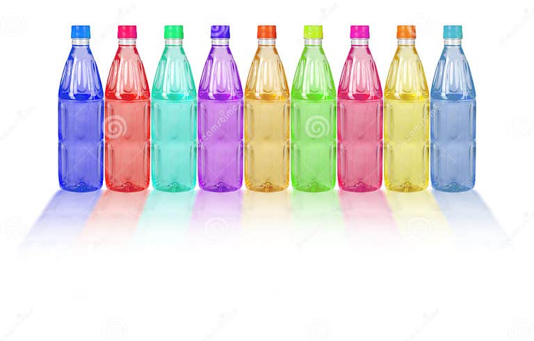 Colored plastic bottles stock image. Image of water, colorful - 13599407