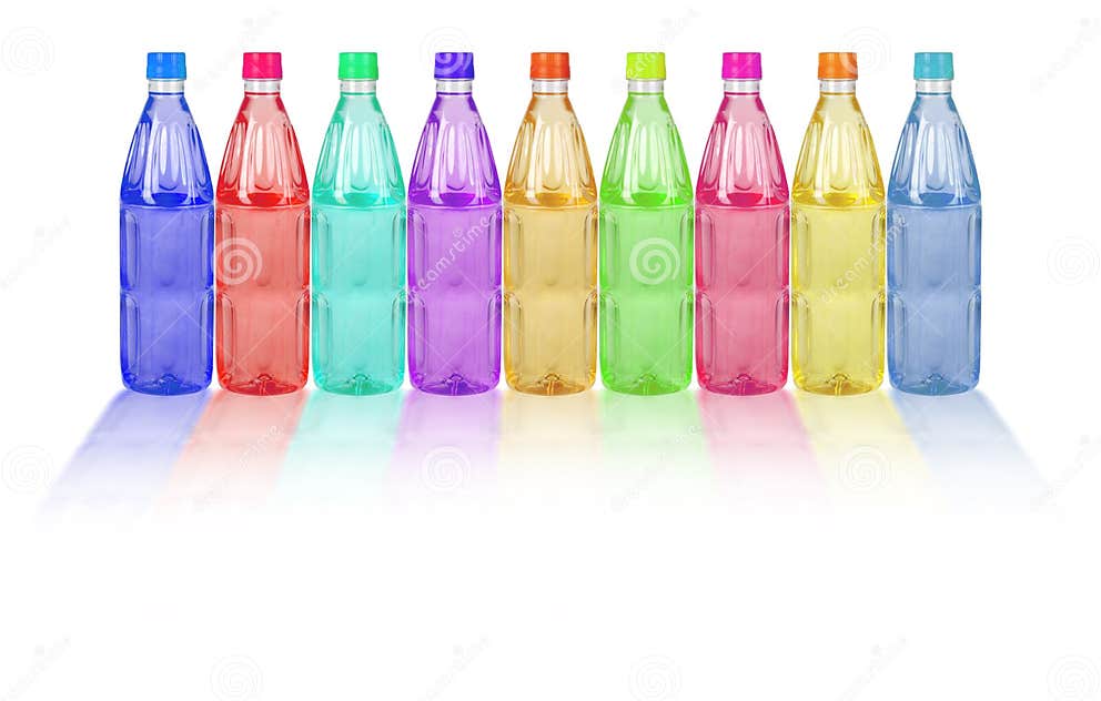 Colored plastic bottles stock image. Image of water, colorful - 13599407