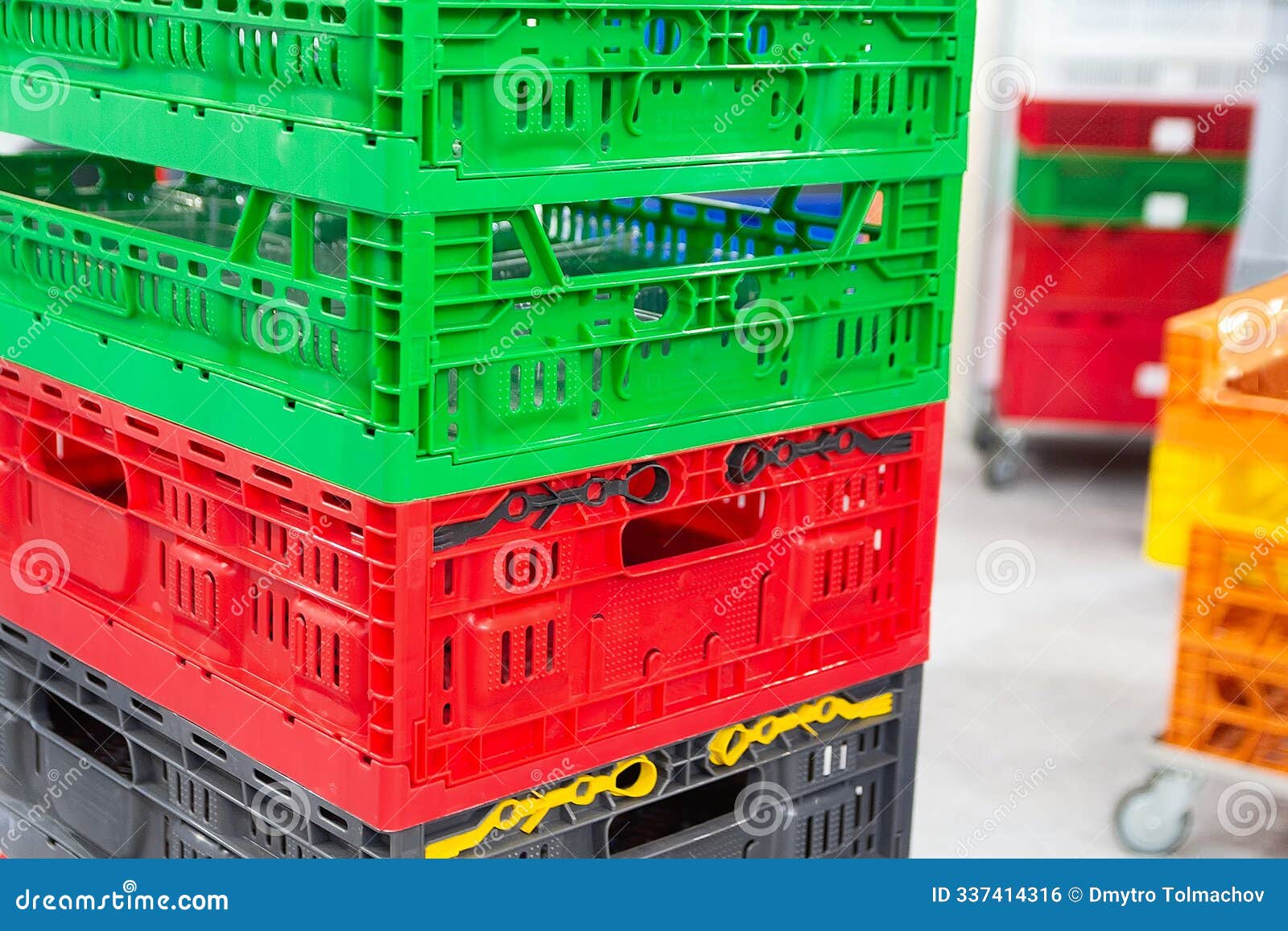 Colored Plastic Boxes for Fruits and Vegetables Stock Photo - Image of ...
