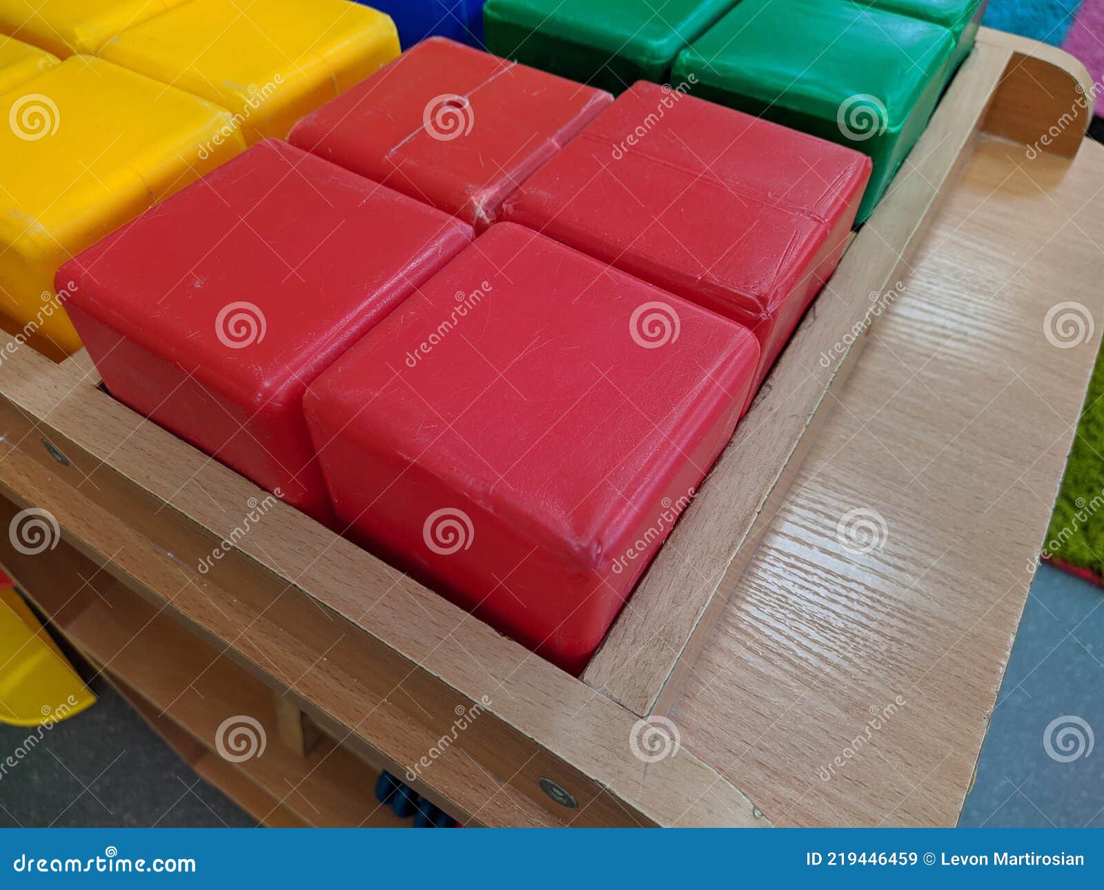 Colored Plastic Cubes on the Shelf Stock Image - Image of blue, hill ...