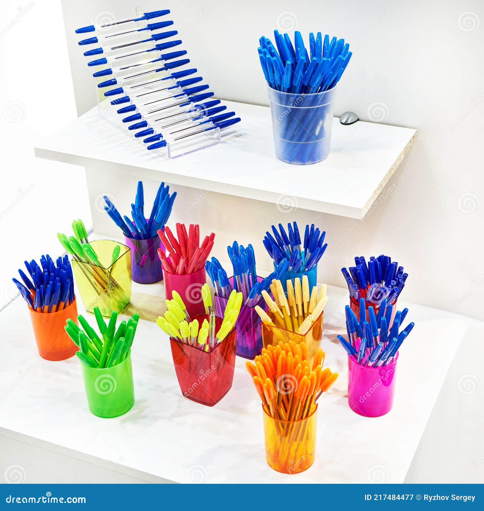 Colored Plastic Pens on Store Display Stock Image - Image of draw ...