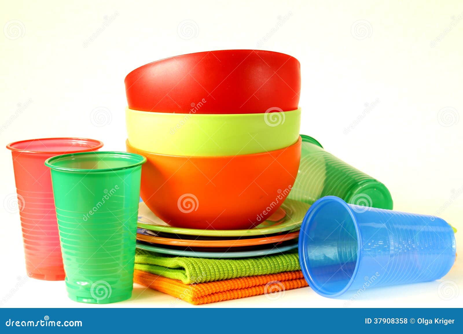 Colored Plastic Tableware (cups, Bowls) Stock Photo - Image of ...