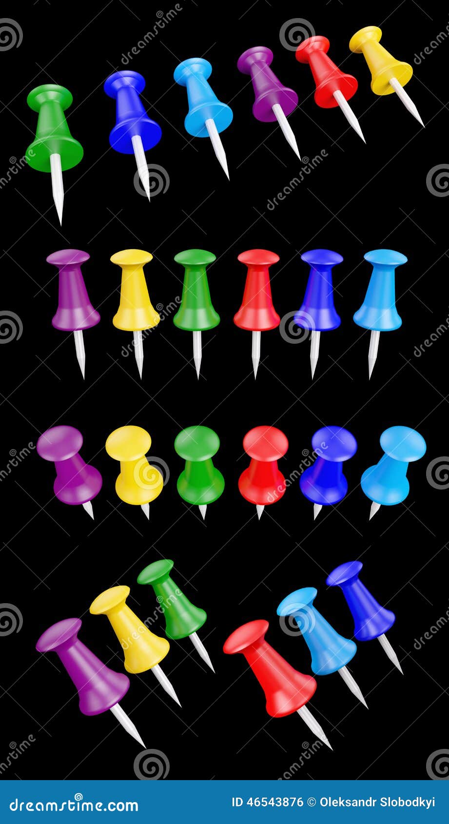 Colored Plastic Thumbtacks on Black Background Stock Illustration ...