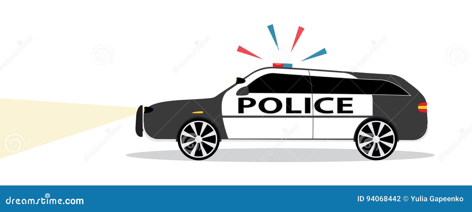 Colored Police Car with Siren Flat Design. Vector Illustration. Stock ...