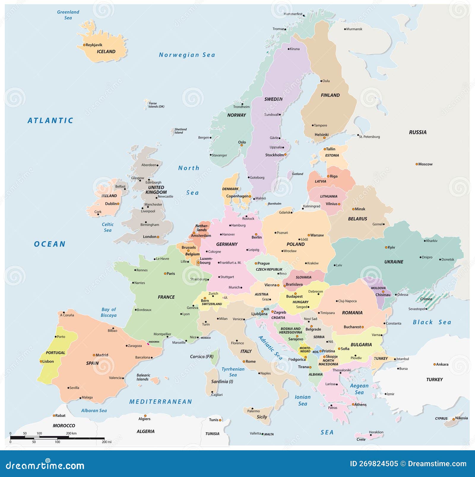 Red Colored European States Map. Political Europe Map Vector ...