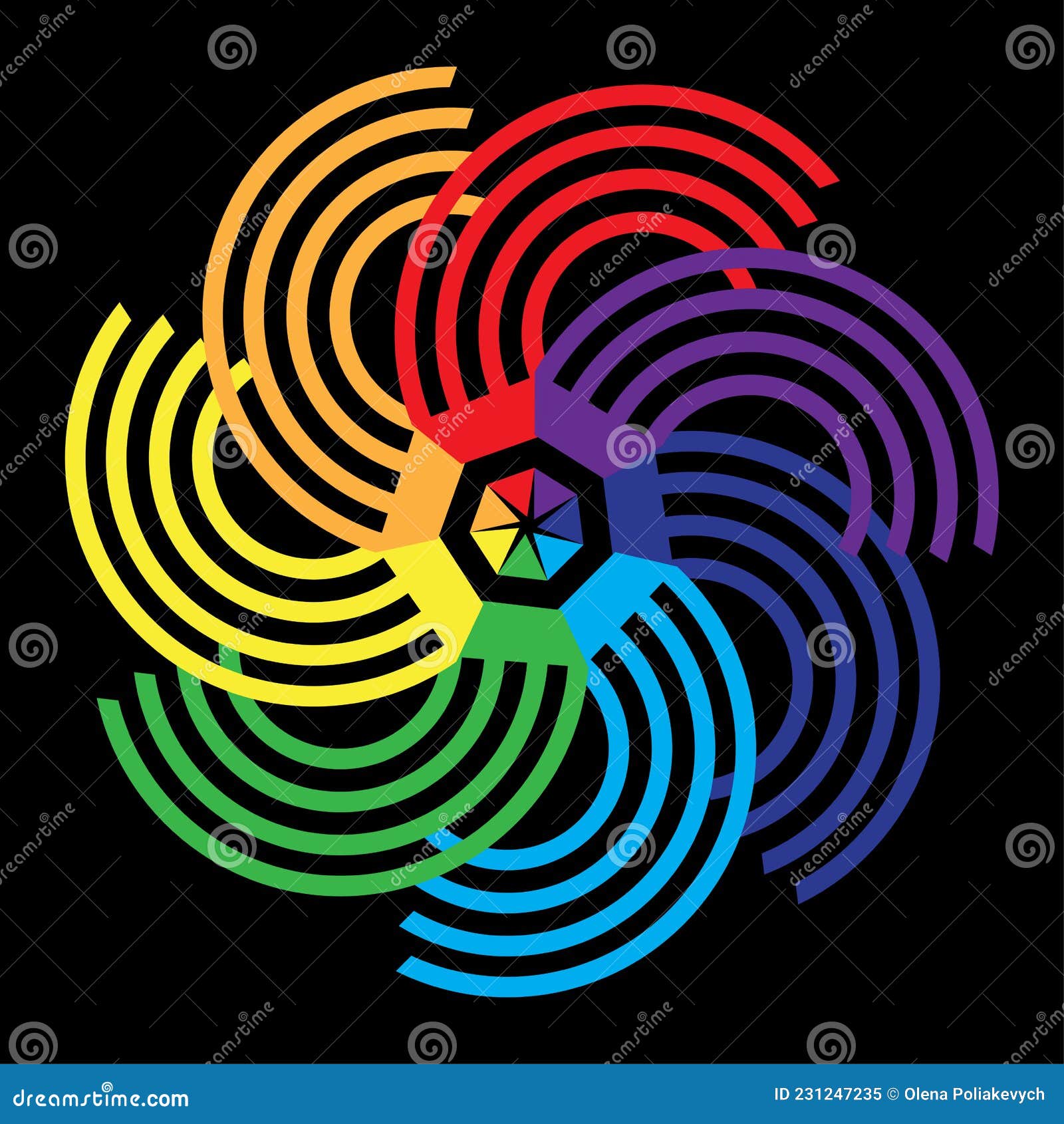 Colored Polygon from Pencil. Rainbow Element. Curved Semicircle. Black ...