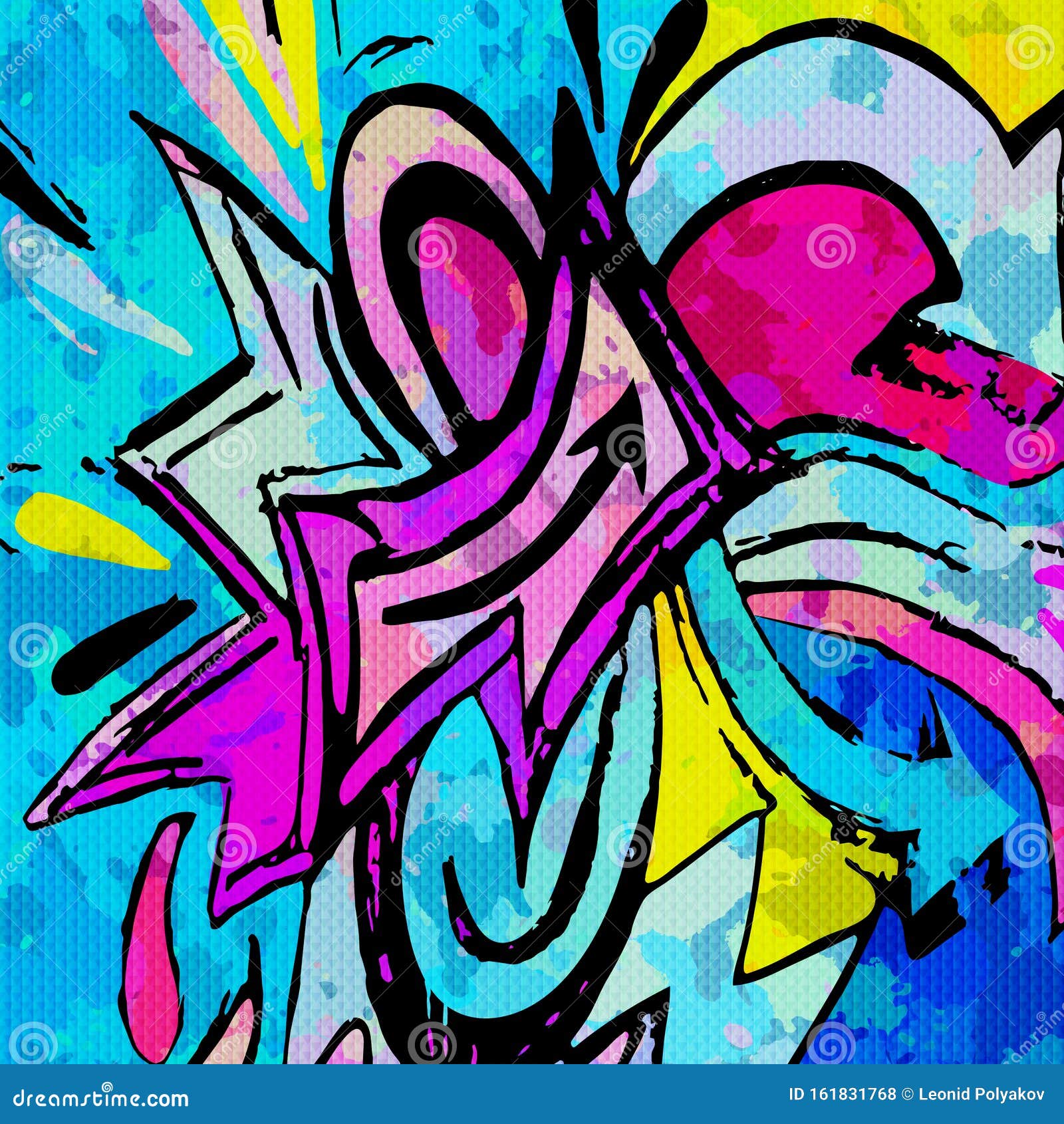 Colored Polygons Graffiti Pattern on a Yellow Background Stock ...