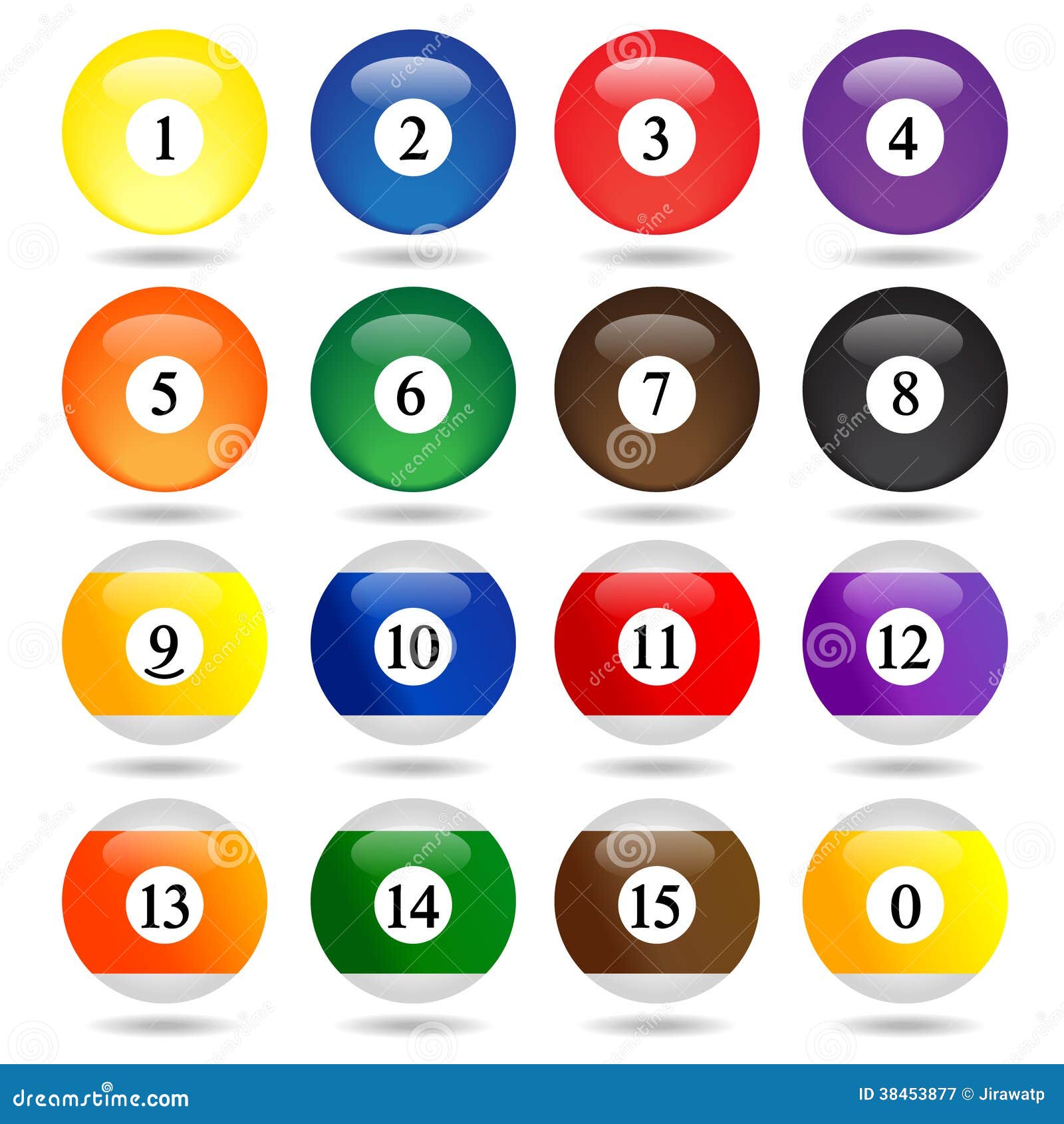 Colored Pool Balls. Numbers 1 To 15 And Zero Ball. Flat Style With Long ...