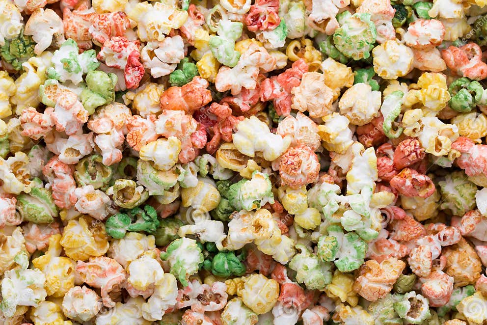 Colored Popcorn Texture Background. Sweet Popcorn Stock Photo - Image ...