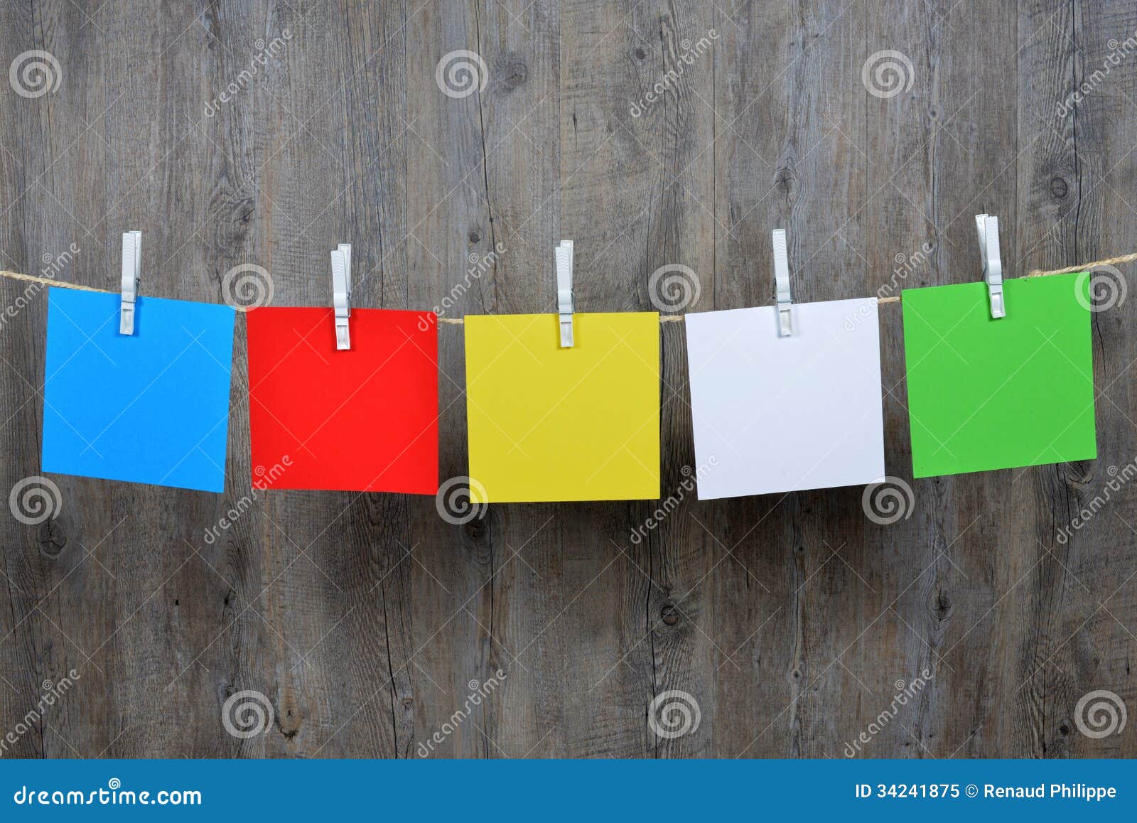 5 colored post it hanging stock illustration. Illustration of white ...