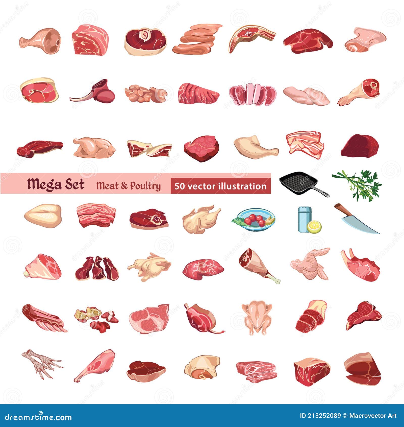 Colored Poultry and Meat Elements Set Stock Vector - Illustration of ...