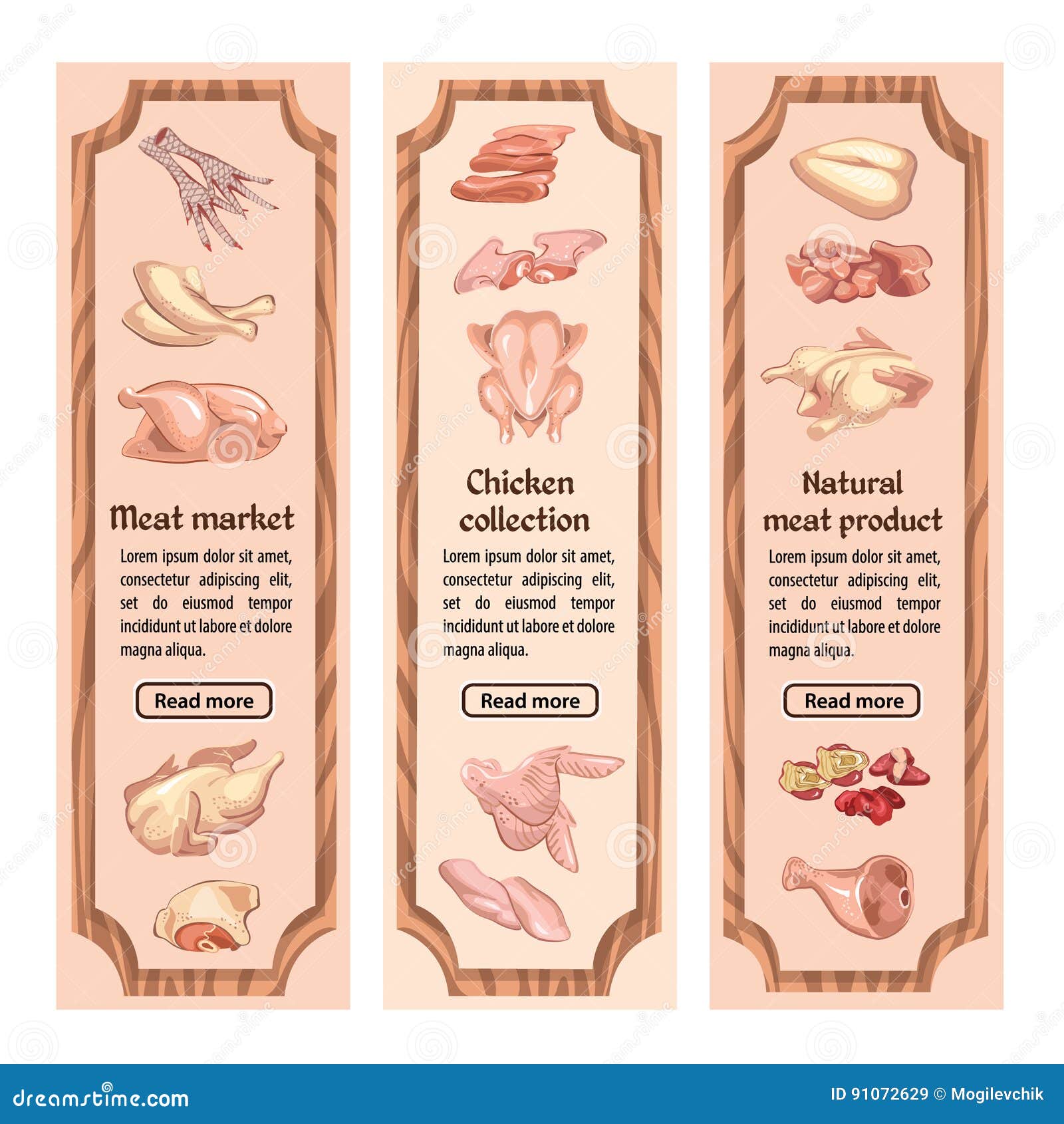 Colored Poultry Meat Vertical Banners Stock Vector - Illustration of ...